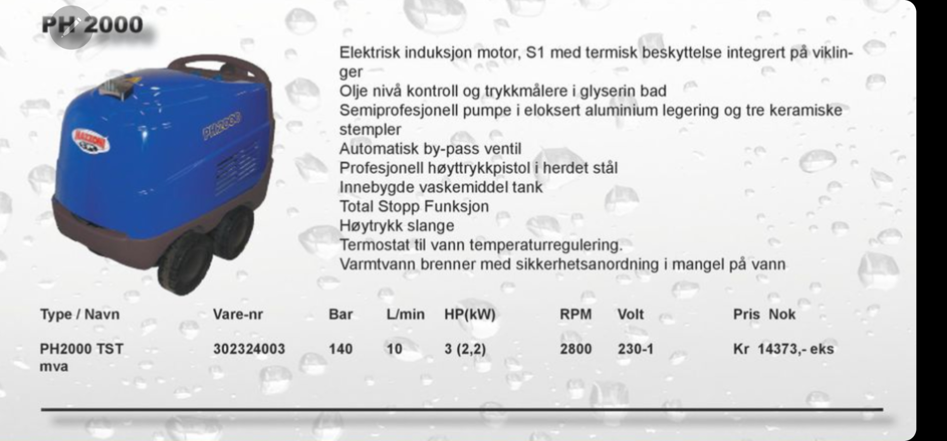 Selger Mazzoni PH2000 varmtvann høytrykksspyler(diesel) - Bilpleie ...